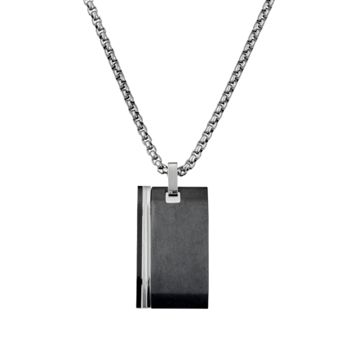 Black Square Dog Tag Pendant With Steel Detail And Chain – Ballantynes ...